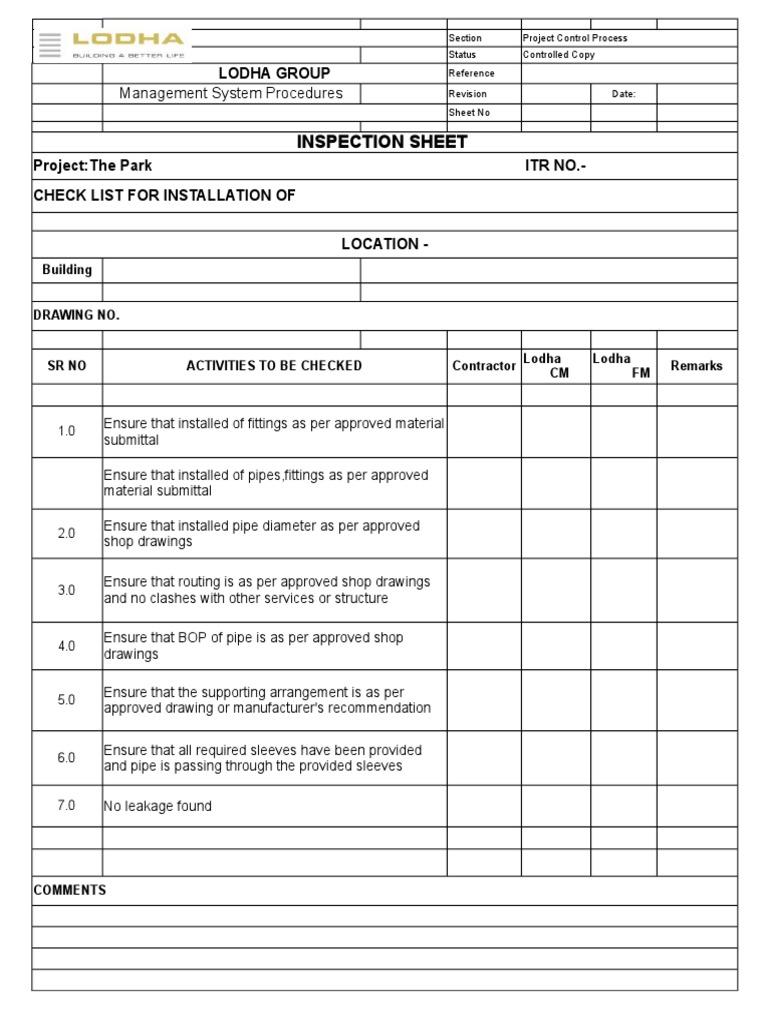 ITR Drainage Checklist Format | PDF