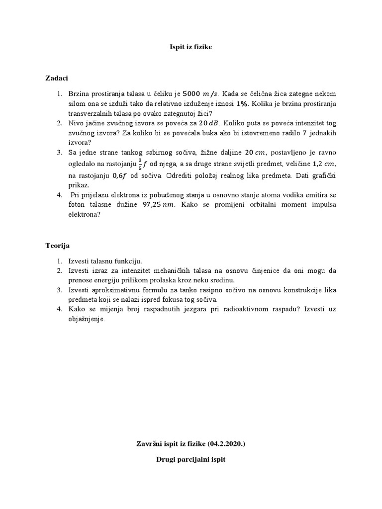 Ispit Iz Fizike | PDF