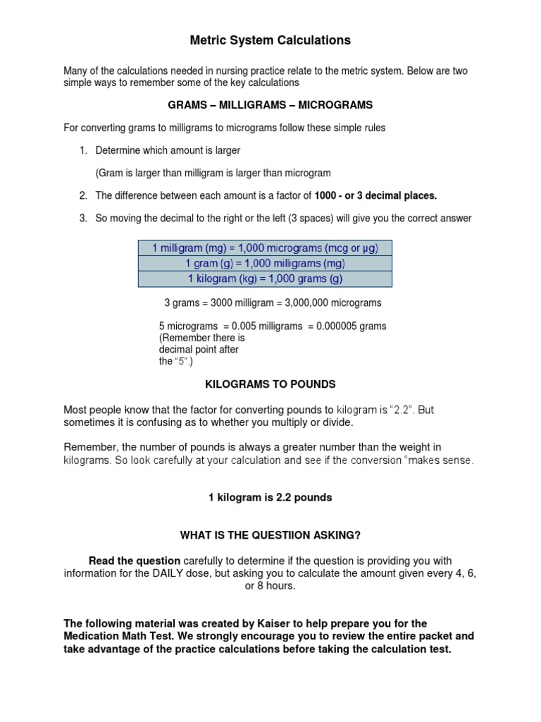 Math For Nurses (Dosage Calculation) | PDF
