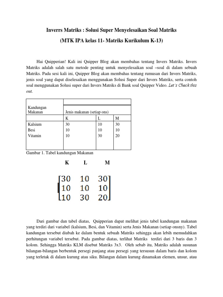 Invers Matriks Solusi Super Menyelesaikan Soal Matriks - Revisi | PDF