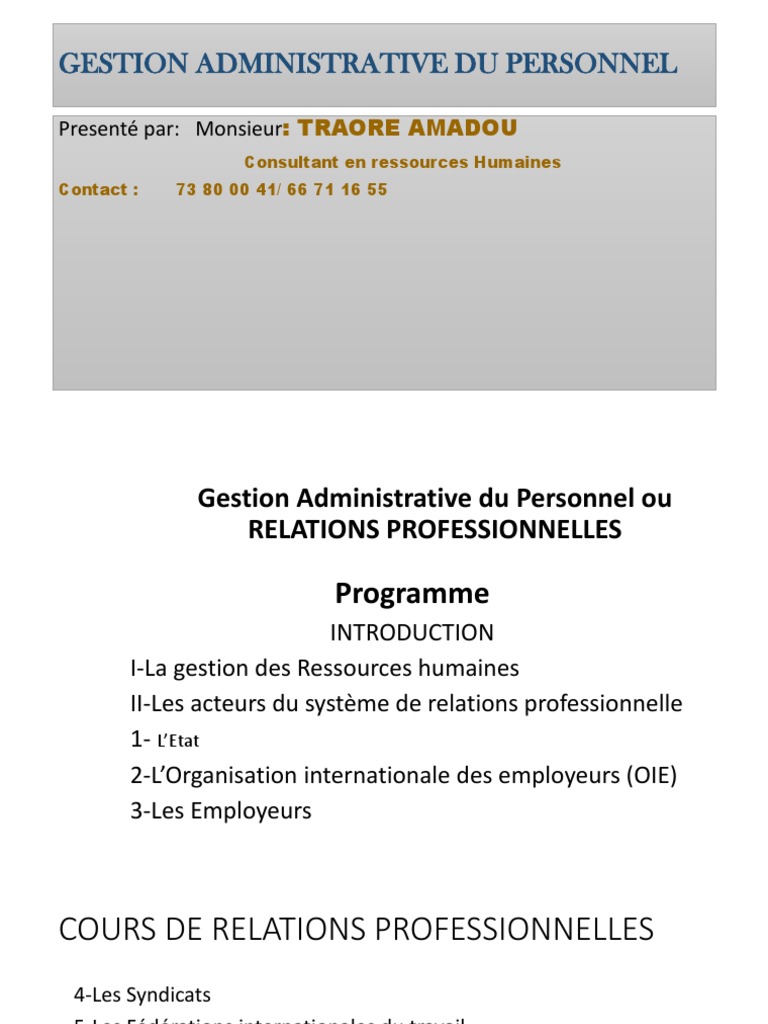 Les Relations Professionnelles - pptx1 | PDF