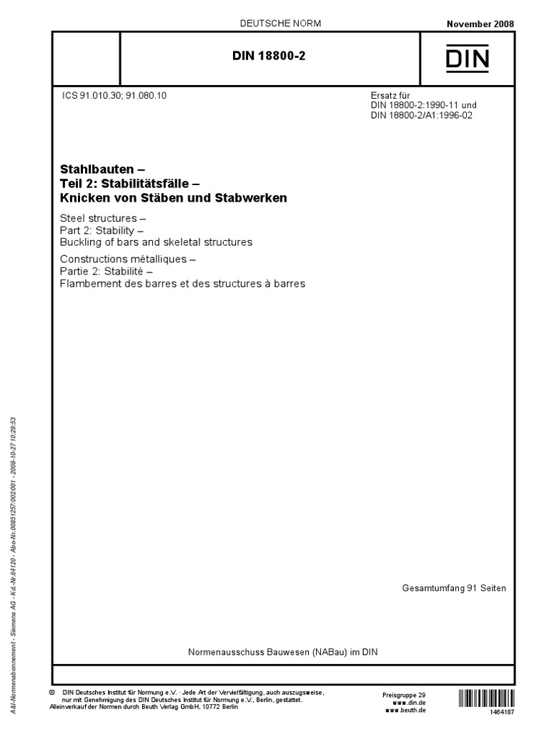 DIN 18800 2 Steel Structures Stability Buckling of Bars | PDF
