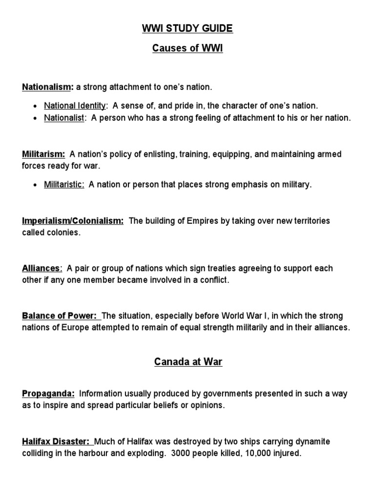 WWI Student Study Guide | PDF | World War I | Conscription