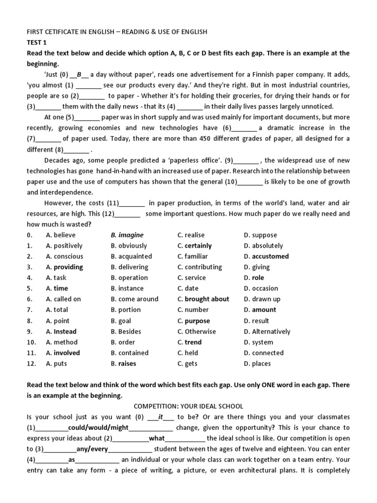 Use of English and Reading-Fce | PDF