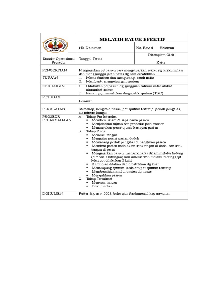 SOP Melatih Batuk Efektif | PDF