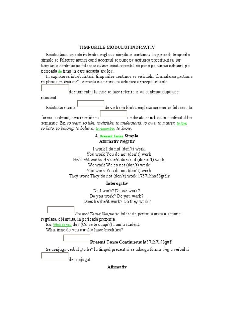 Timpurile Modului Indicativ in Engleza | PDF | Linguistics | Grammar