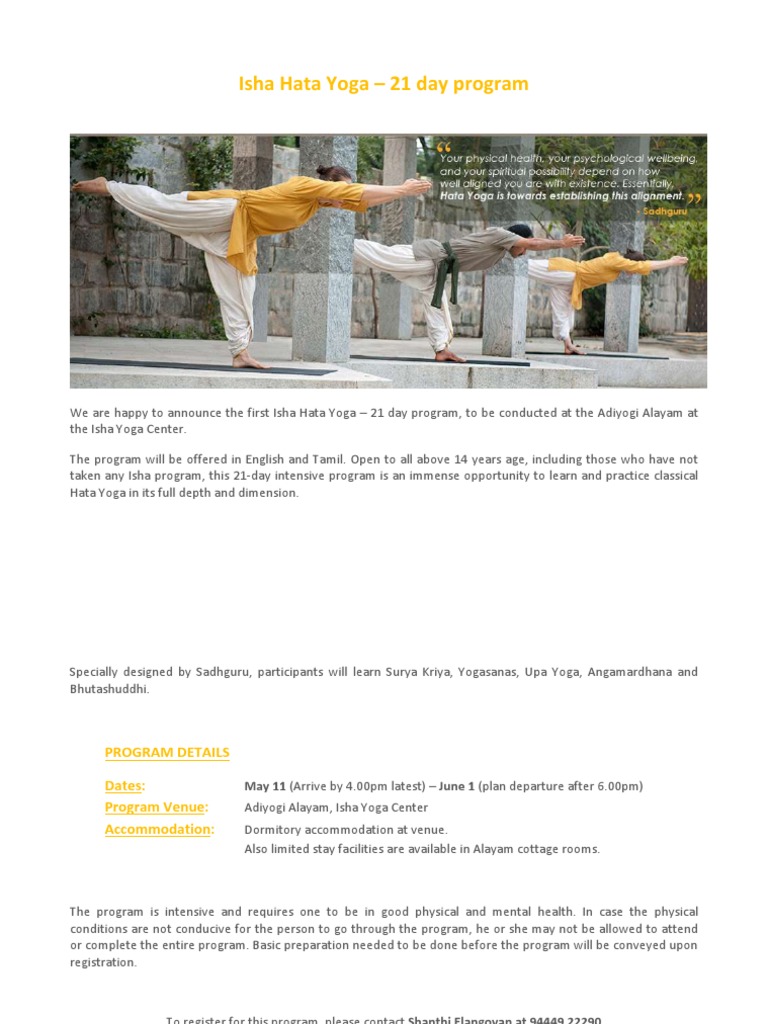 21-Day Isha Hata Yoga Program | PDF | Self-Improvement | Wellness