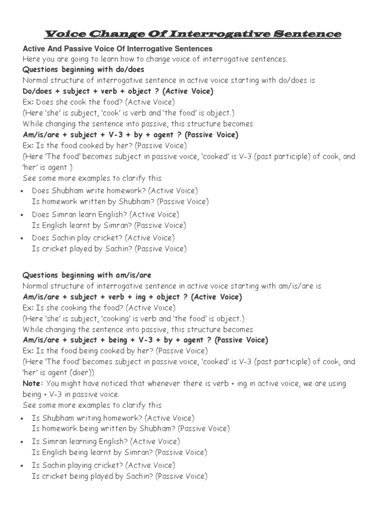 Voice Change of Interrogative Sentence | PDF
