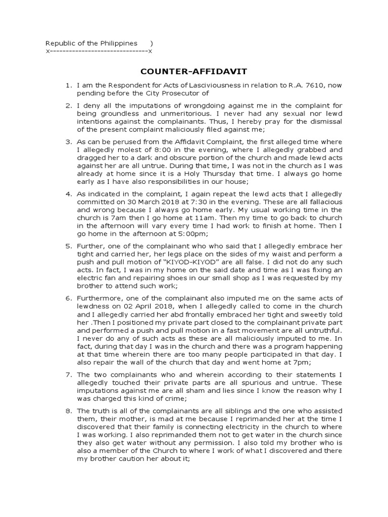 Counter Affidavit - Acts of Lasciviousness | PDF