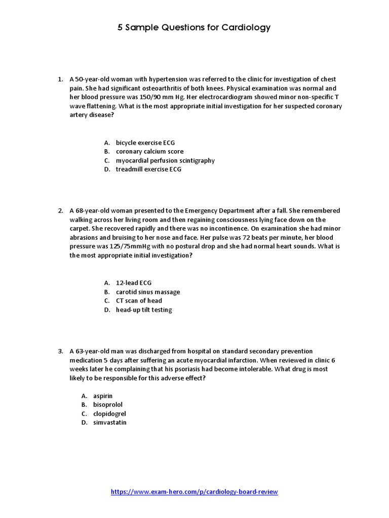 Cardiology Board Review Sample Questions | PDF | Self-Improvement ...
