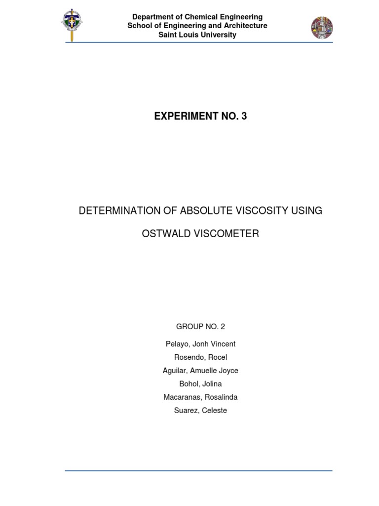 Determination of Absolute Viscosity Using Ostwald Viscometer | PDF