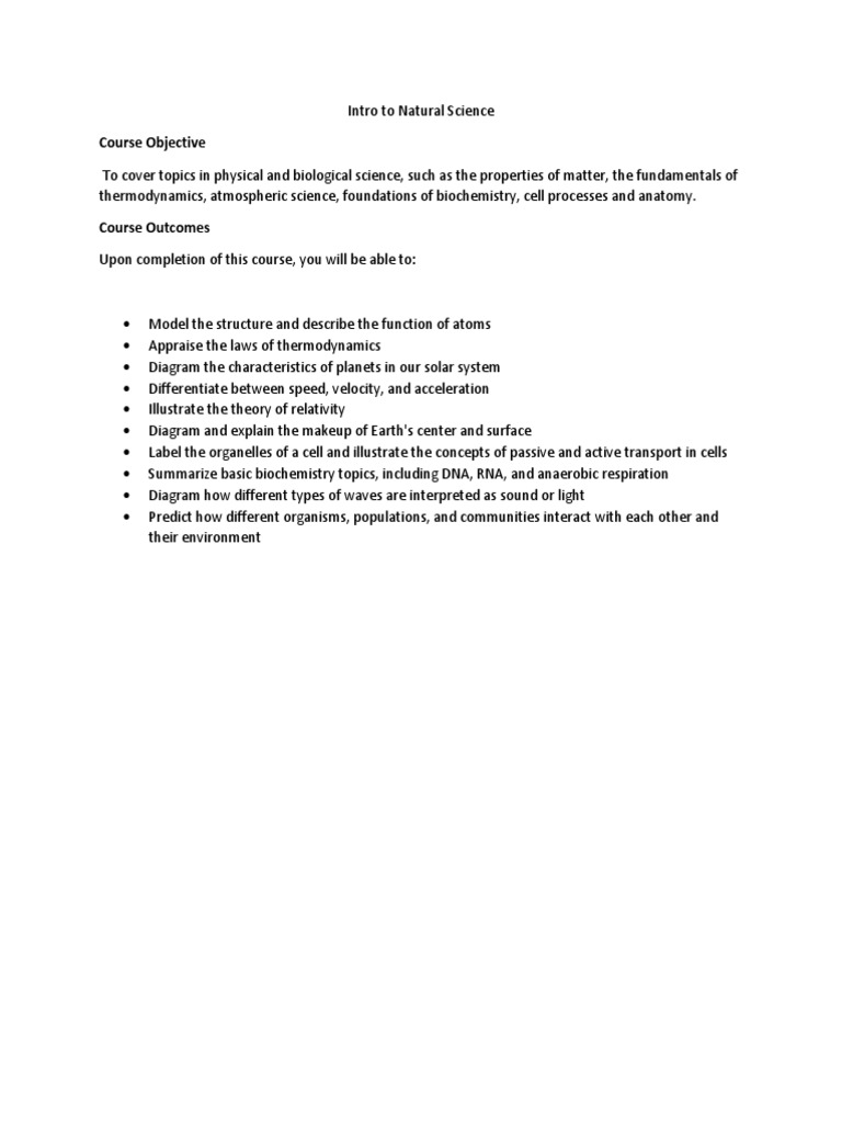 Intro to Natural Science Course Outline | PDF