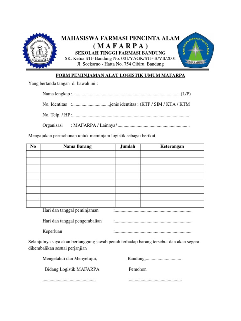 Form Peminjaman Alat MAFARPA | PDF
