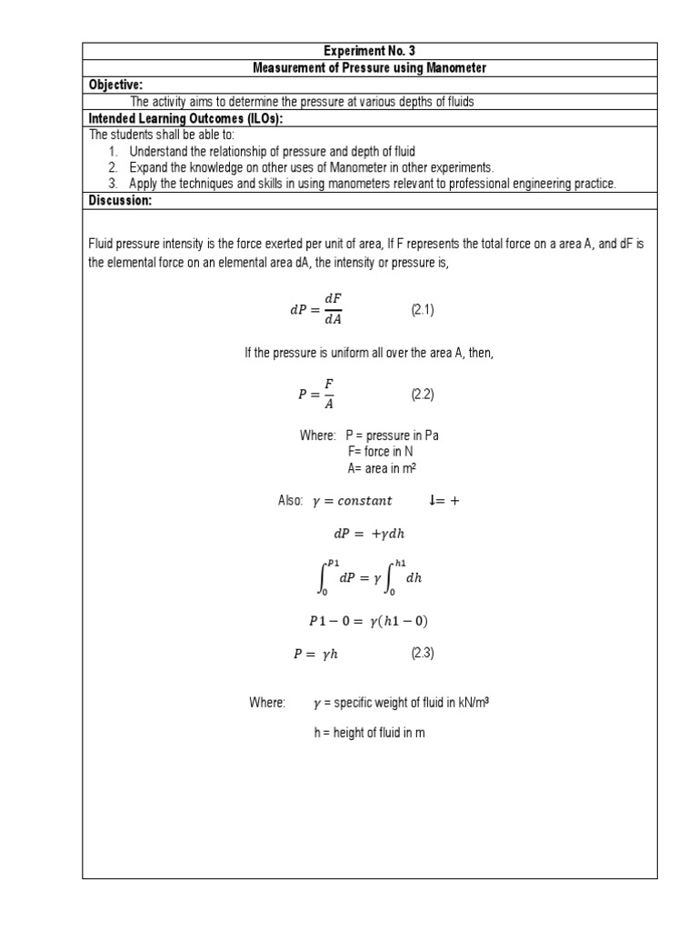 Experiment 3 Fluids 1 | PDF