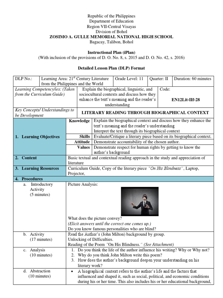 EN12Lit-IIf-28 Literary Reading Through Biographical Context | PDF ...