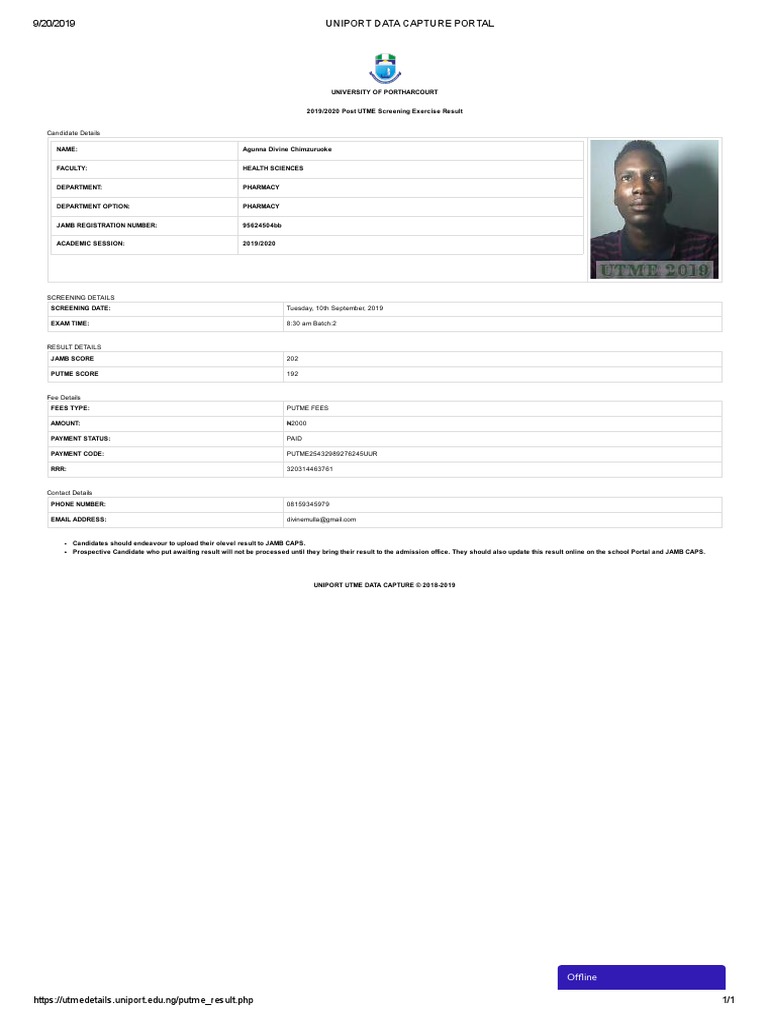 Uniport Data Capture Portal PDF | PDF