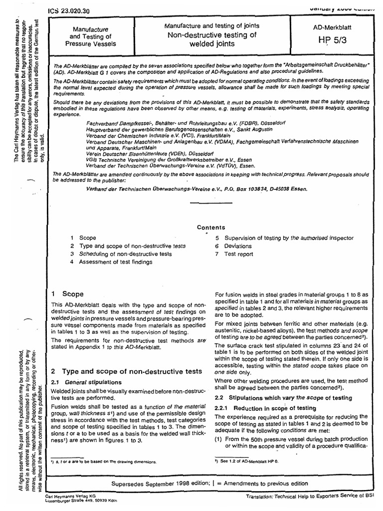 AD2000 Merkblatt - HP 5 - 3 - NDT of Welded Joints PDF | PDF