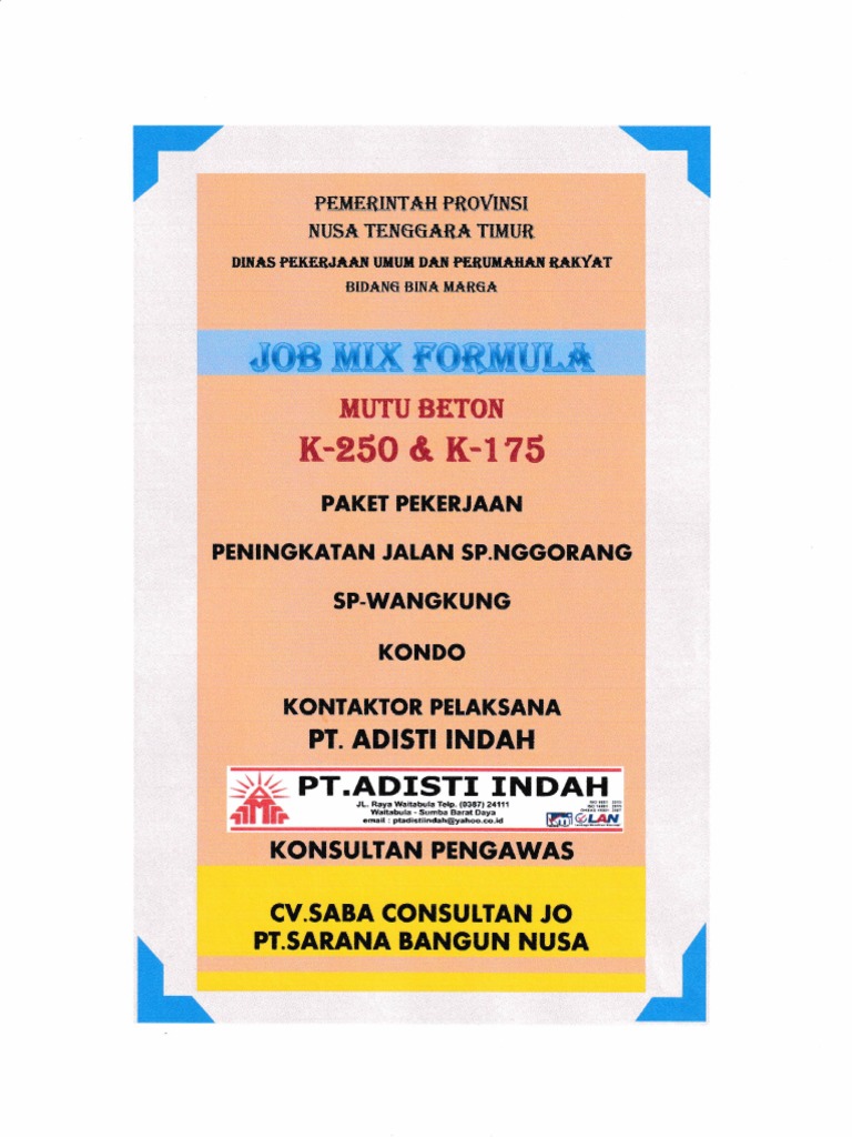 3.6.1 JMF Mutu Beton K-250 & K-175 Bulan Juli | PDF