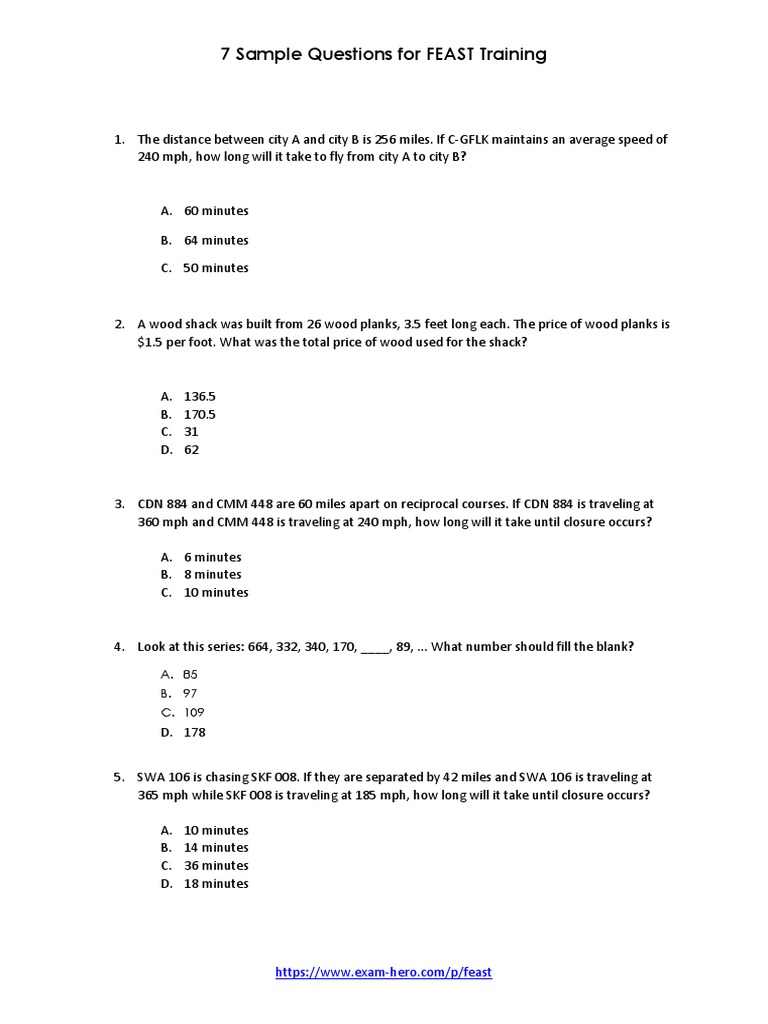 Air Traffic Controller Selection Test (FEAST) Questions | PDF