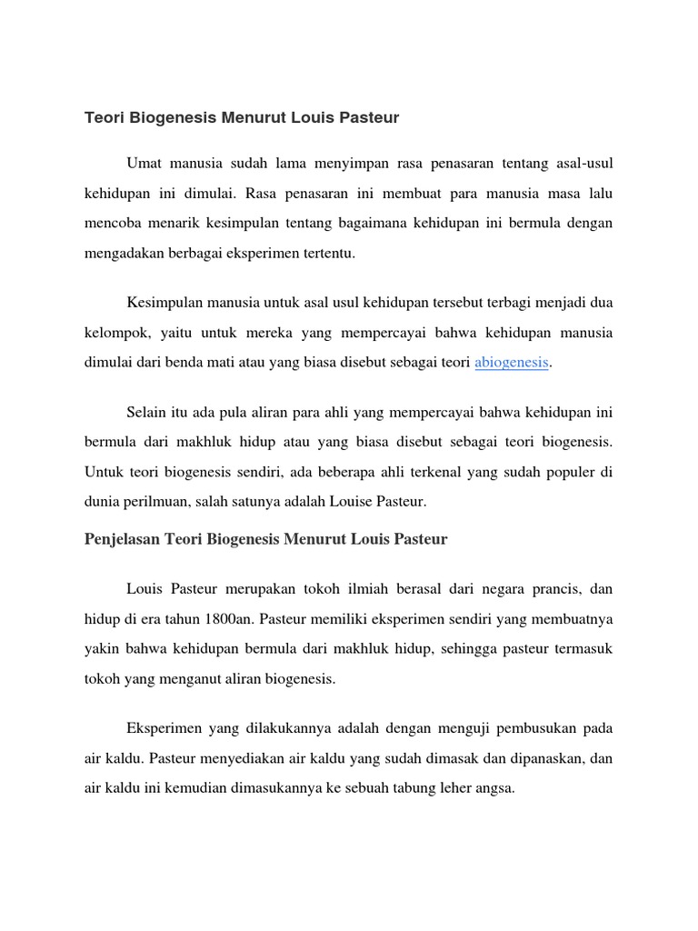 Teori Biogenesis Menurut Louis Pasteur | PDF