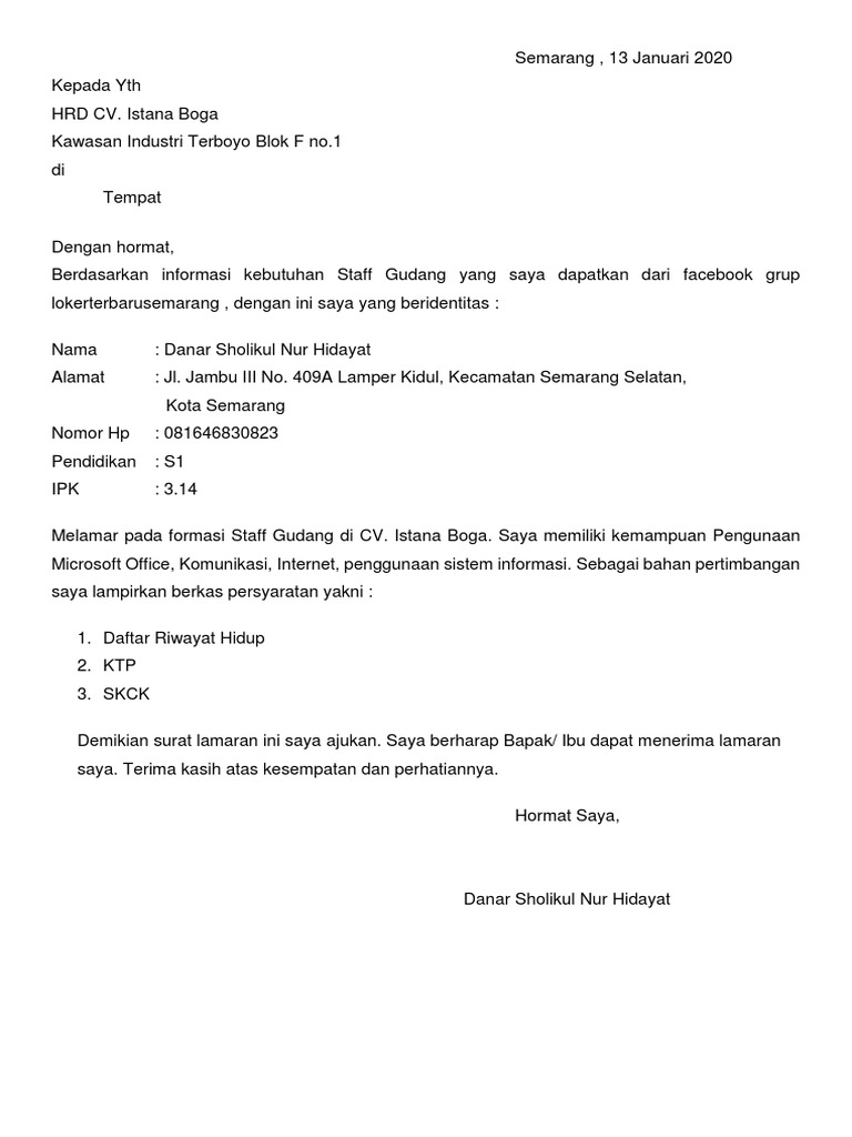 Lamaran CV Istana Boga | PDF