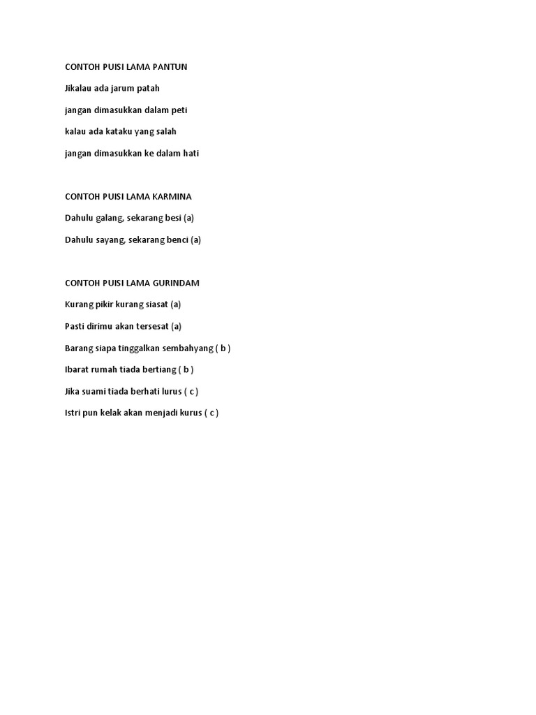 Contoh Puisi Lama Pantun | PDF