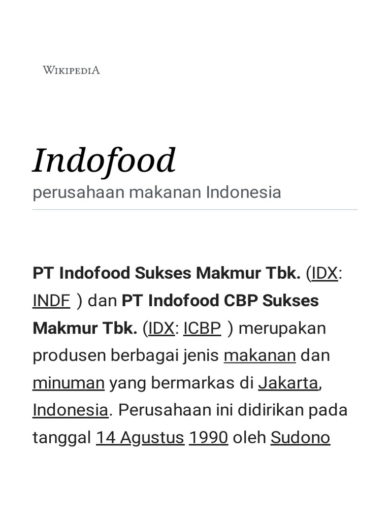 Indofood - Wikipedia Bahasa Indonesia, Ensiklopedia Bebas PDF | PDF