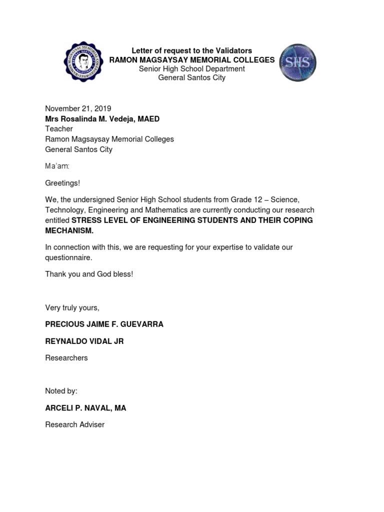 Letter of Request To The Validators | PDF | Question | Attitude ...