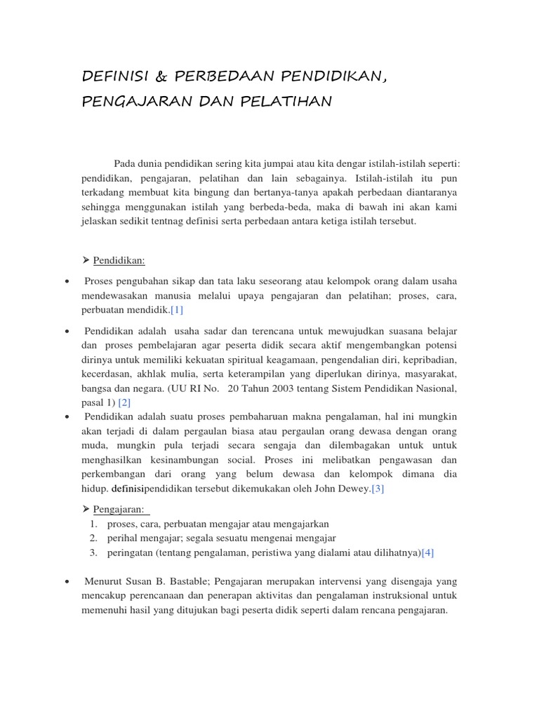 DEFINISI Pendidikan Pengajaran Pelatihan | PDF