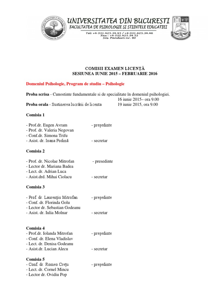 Comisie Examen Licenta 2015 | PDF