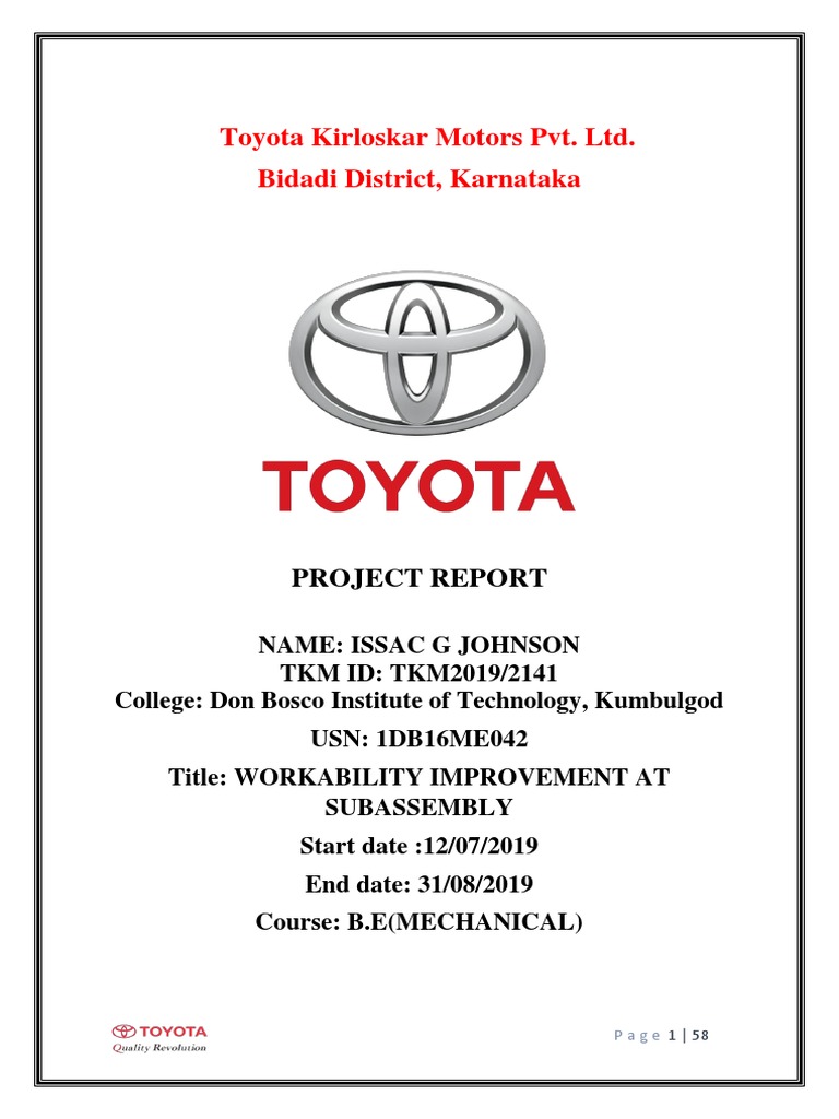 Toyota Kirloskar Motors Report | PDF | Toyota | Car