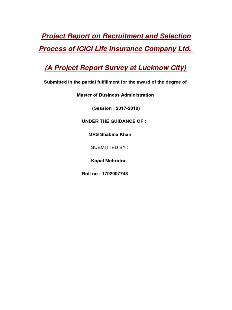 Complete Project Report On Recruitment and Selection Process of ICICI ...