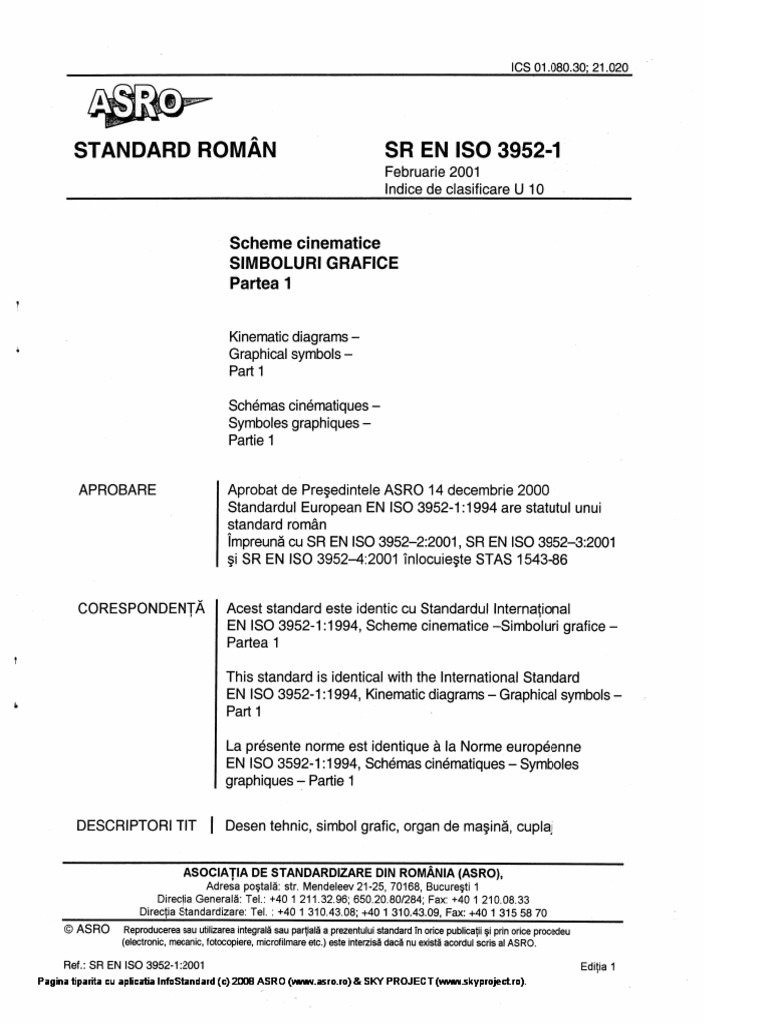 SR en ISO 3952-1-2001 Scheme Cinematice. Simboluri Grafice. Partea 1 | PDF