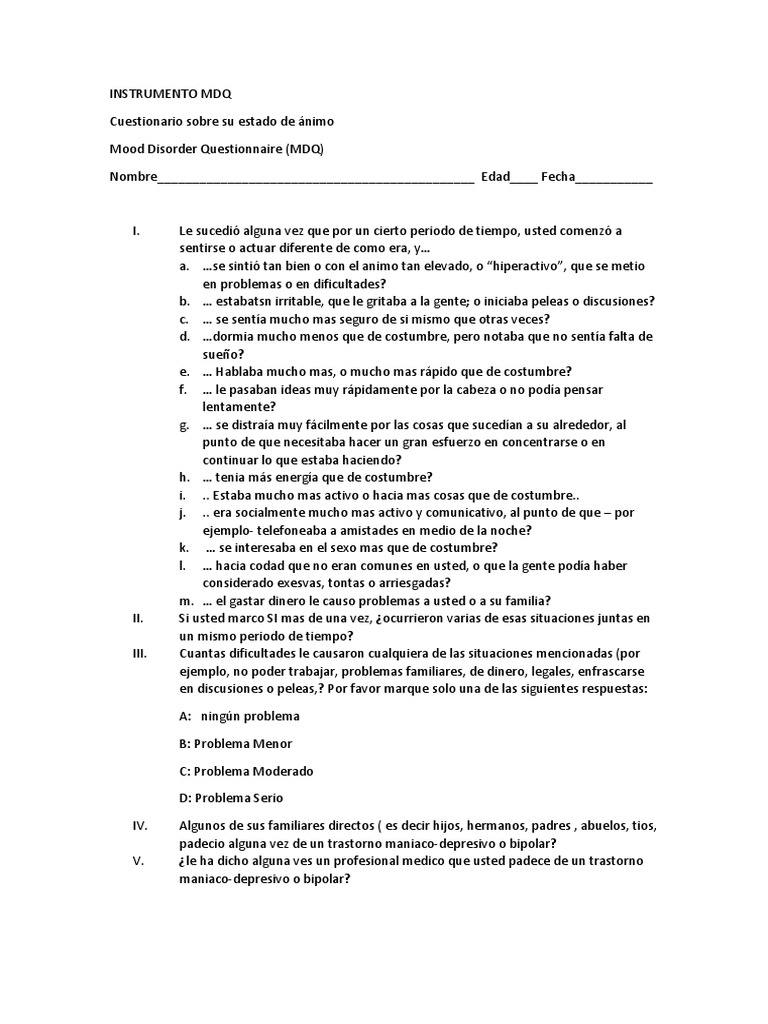 Instrumento MDQ | PDF | Desorden bipolar | Ciencias del comportamiento