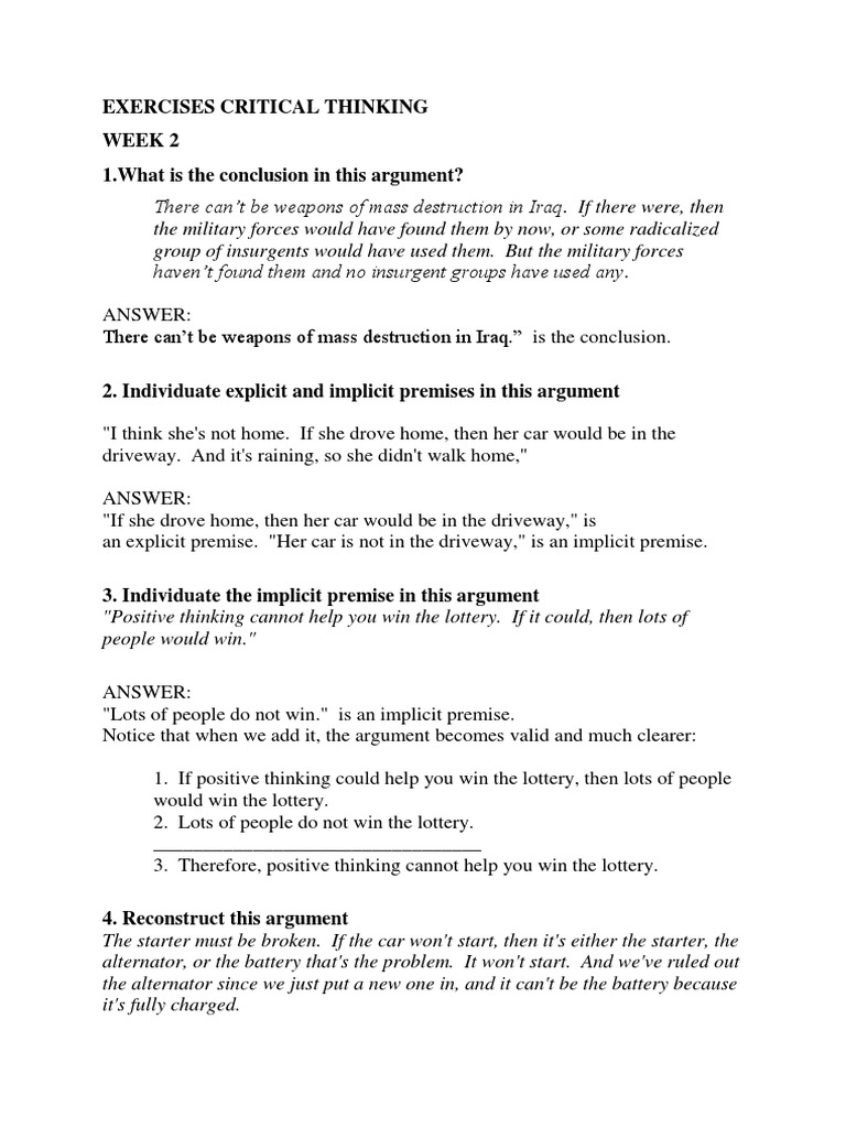 Critical Thinking Exercises and Answers | PDF