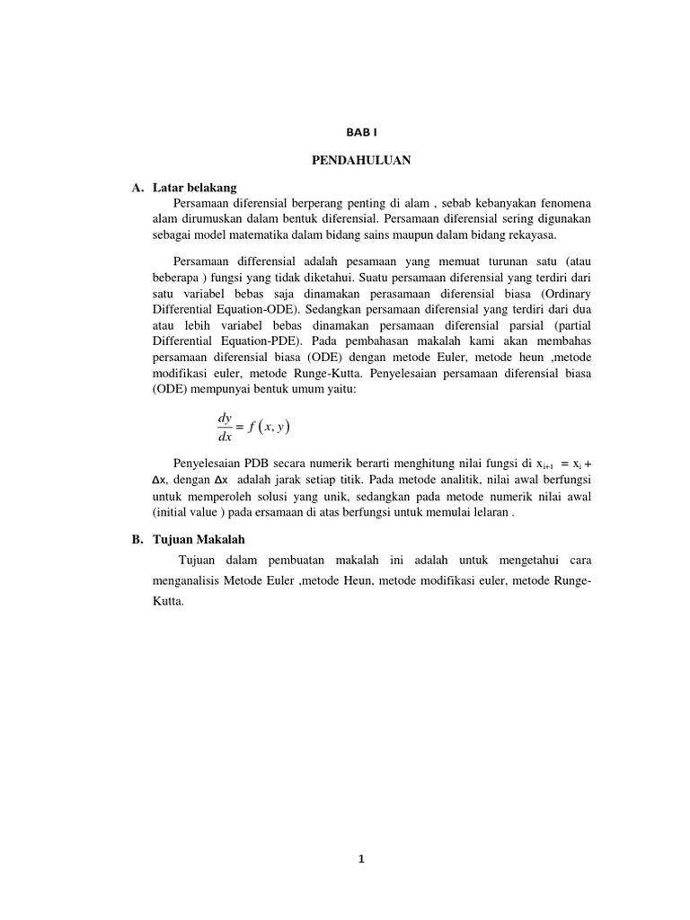 Metode Numerik Untuk Menyelesaikan Persamaan Diferensial Biasa Dengan ...