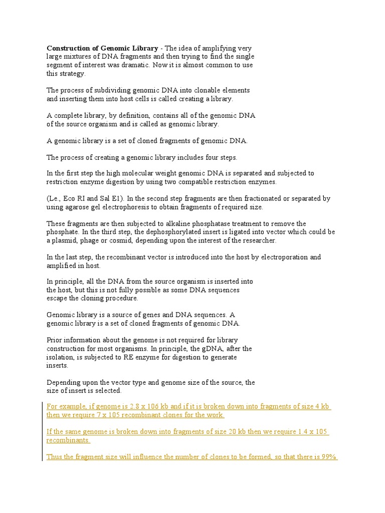Construction of Genomic Library | PDF | Life Sciences | Complementary Dna