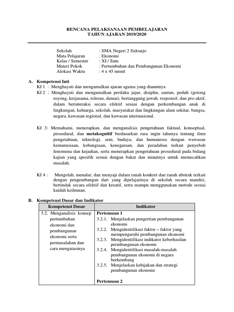 RPP PBL Pertumbuhan Dan Pembangunan Ekonomi | PDF | Karier & Perkembangan
