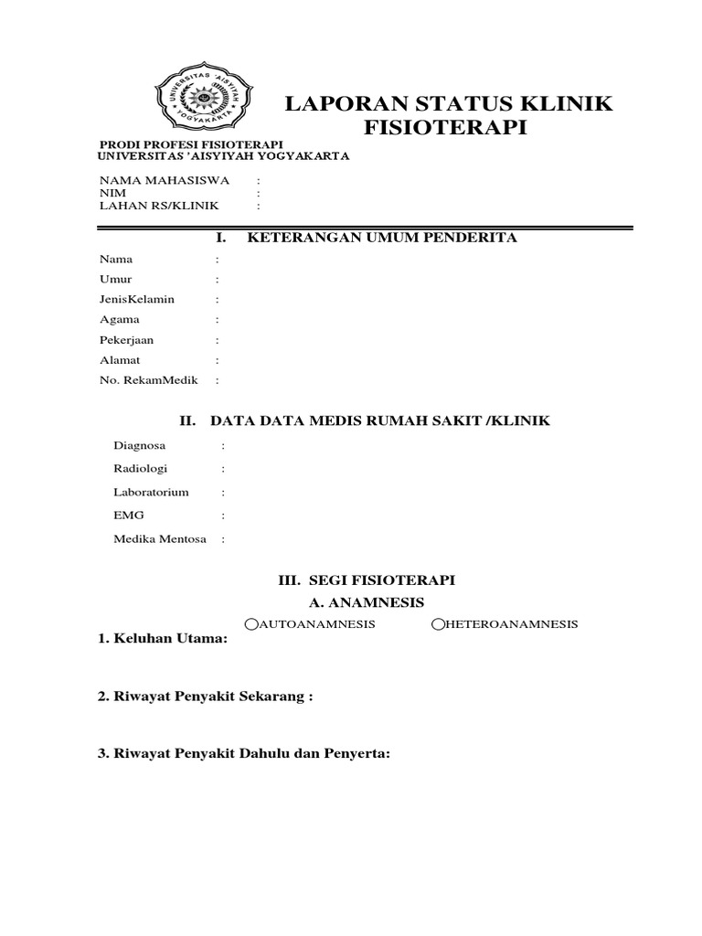 Laporan Status Klinik Fisioterapi Yogyakarta | PDF