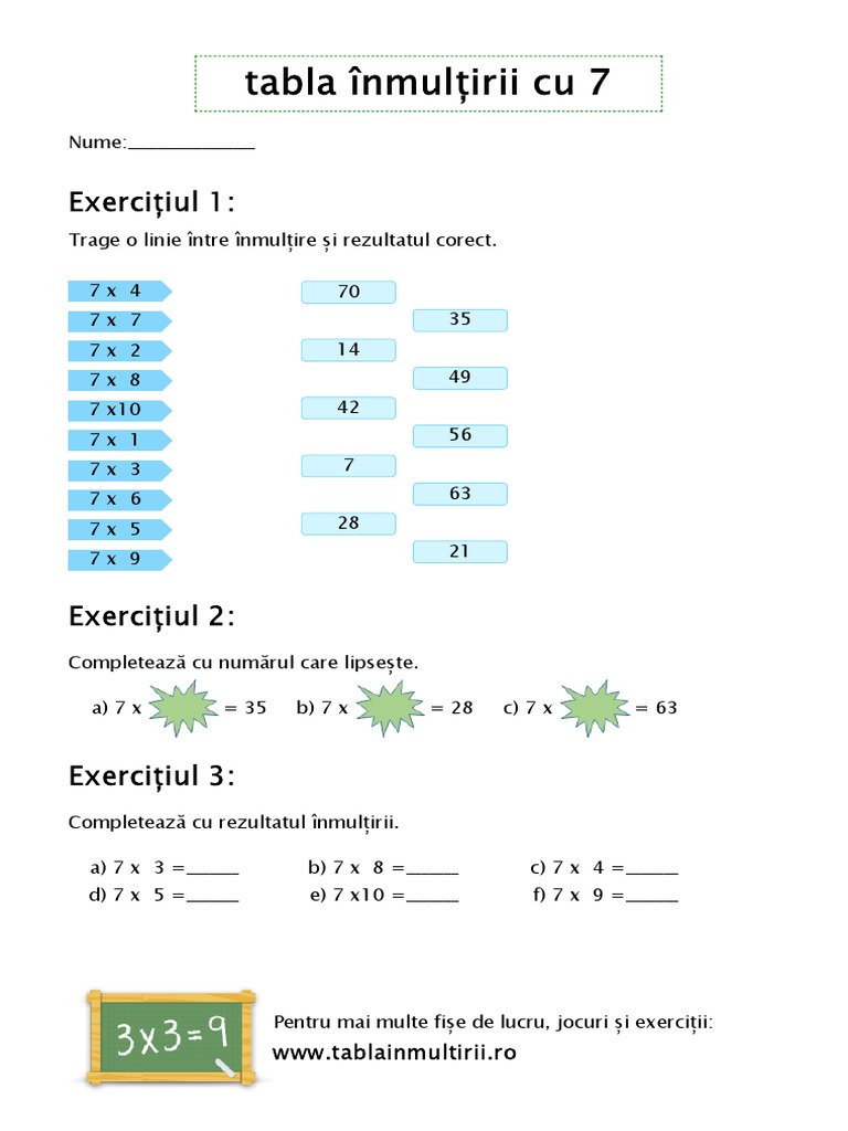 Fise de Lucru Cu Tabla Inmultirii Cu 7 ws2 | PDF