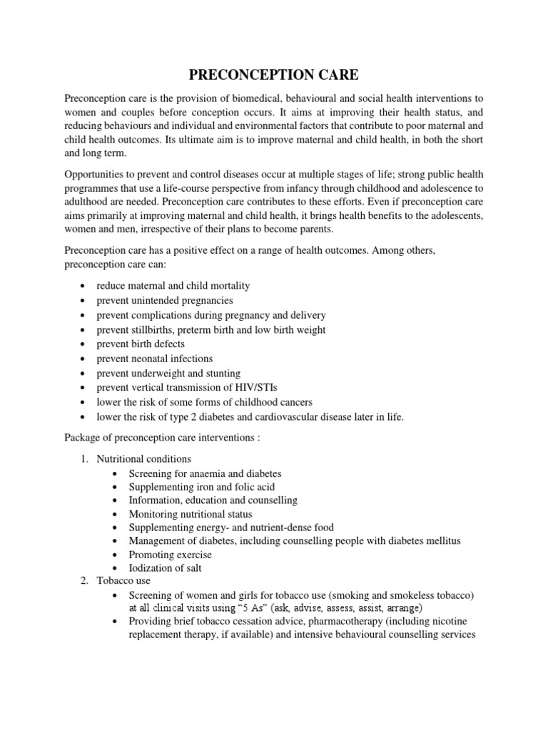 Preconception Care Who Pdf Maternal Health Safe Sex