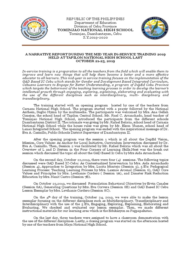 Mid Year Inset Narrative 2019 | PDF | Curriculum | Learning