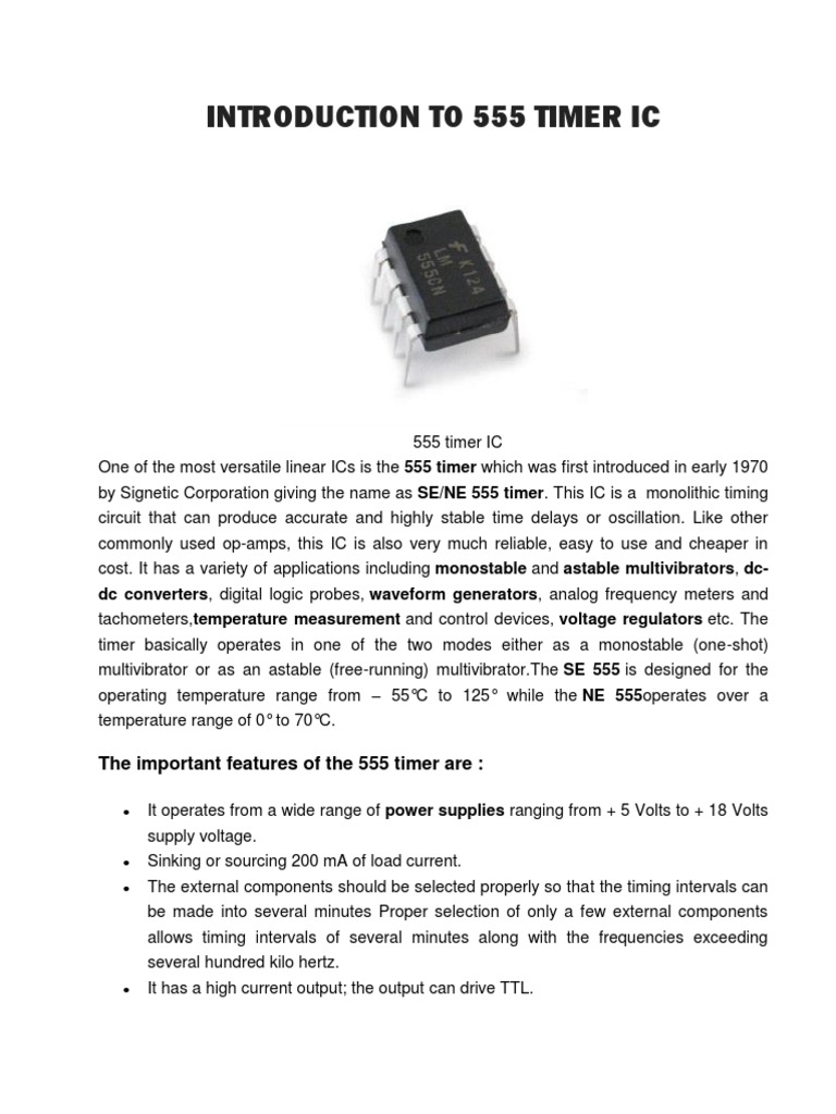 Introduction To 555 Timer IC | PDF
