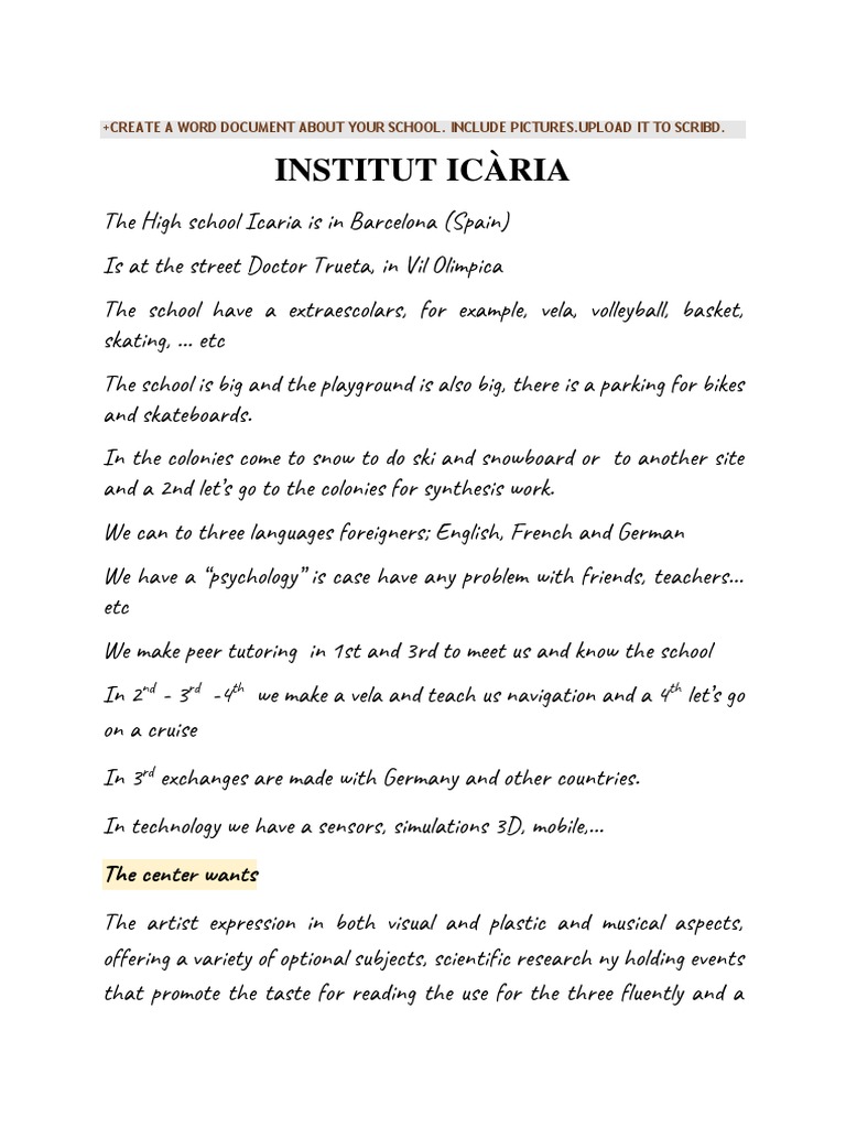 Create A Word Document About Your School | PDF