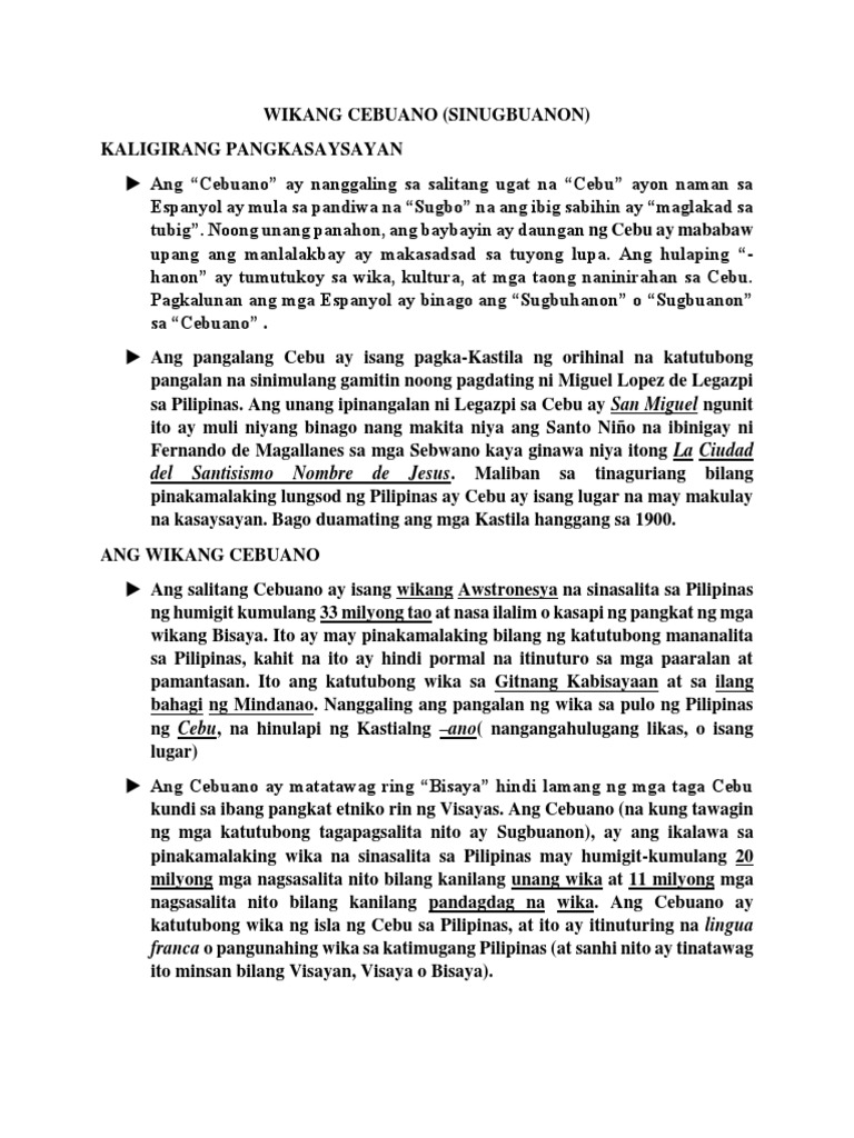 Wikang Cebuano (Handouts) | PDF