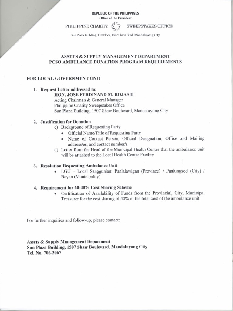 5 PCSO Ambulance Donation Program Requirements - 0001 PDF | PDF