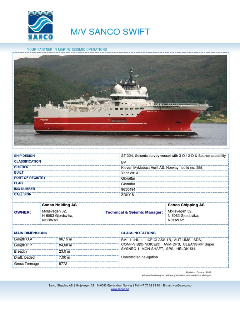 Seismic Specification MV Sanco Swift | PDF