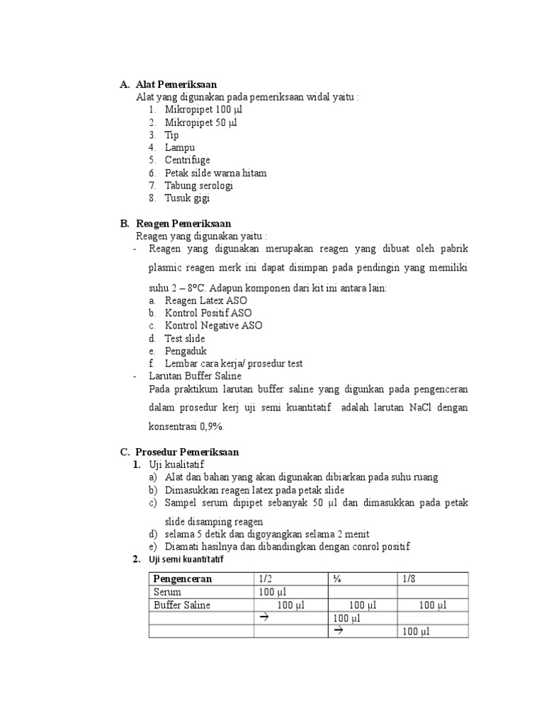Prosedur dan Alat Uji Widal ASO | PDF | Sains & Matematika