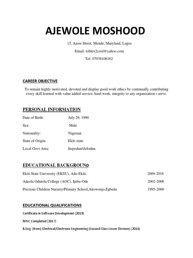 Ajewole Moshood CV | PDF | Career & Growth