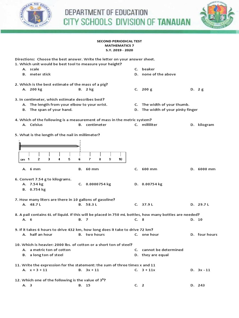 2ND Periodical Test G7 Math | PDF | Teaching Methods & Materials